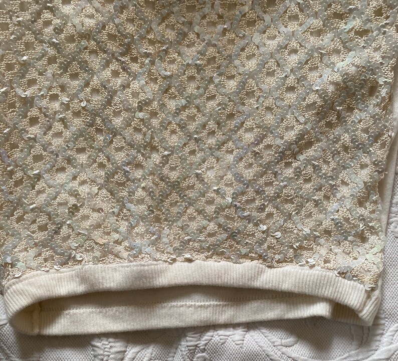 Vintage Sequined 50s or 60's Shell in off White Size Small - Etsy