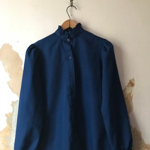 80s Ruffle Neck Cobalt Blue Blouse by Stuffed Shirt Size SM - Etsy