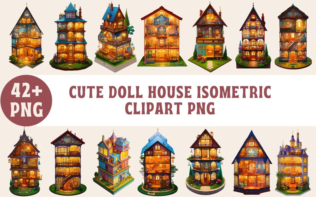 Cute Doll House Isometric Clipart Bundle - Etsy