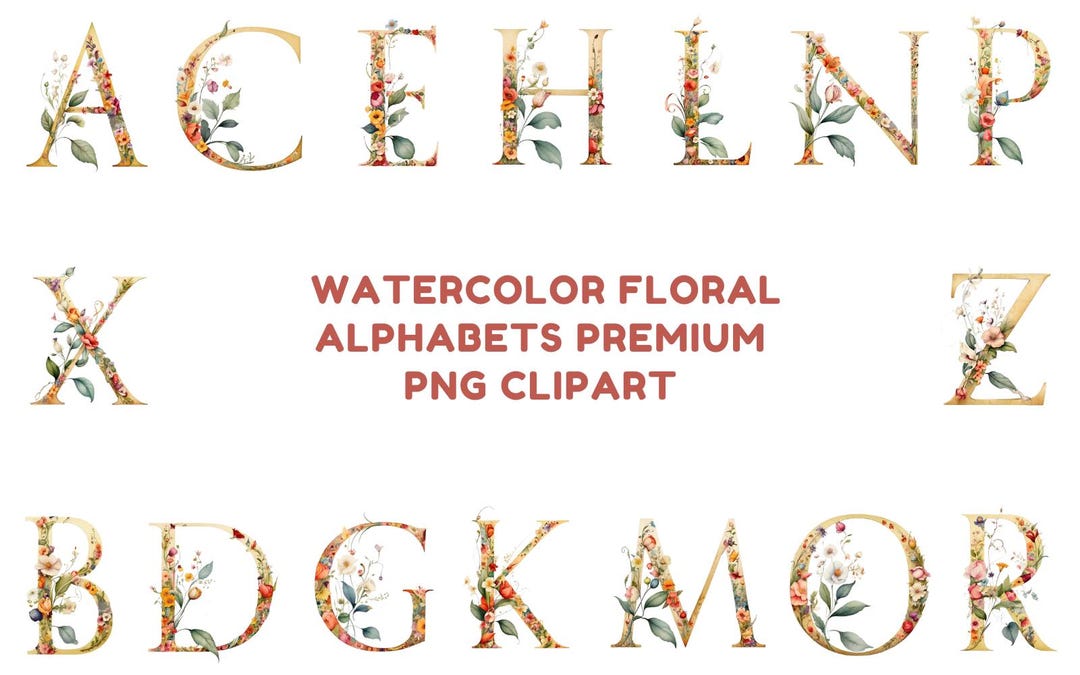 Watercolor Floral Alphabets PNG Clipart - Etsy