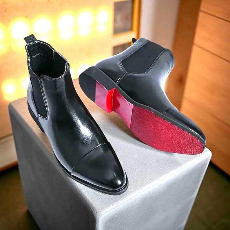 Christian Louboutin Business Handmade Leather Chelsea Boots: Red Sole ...
