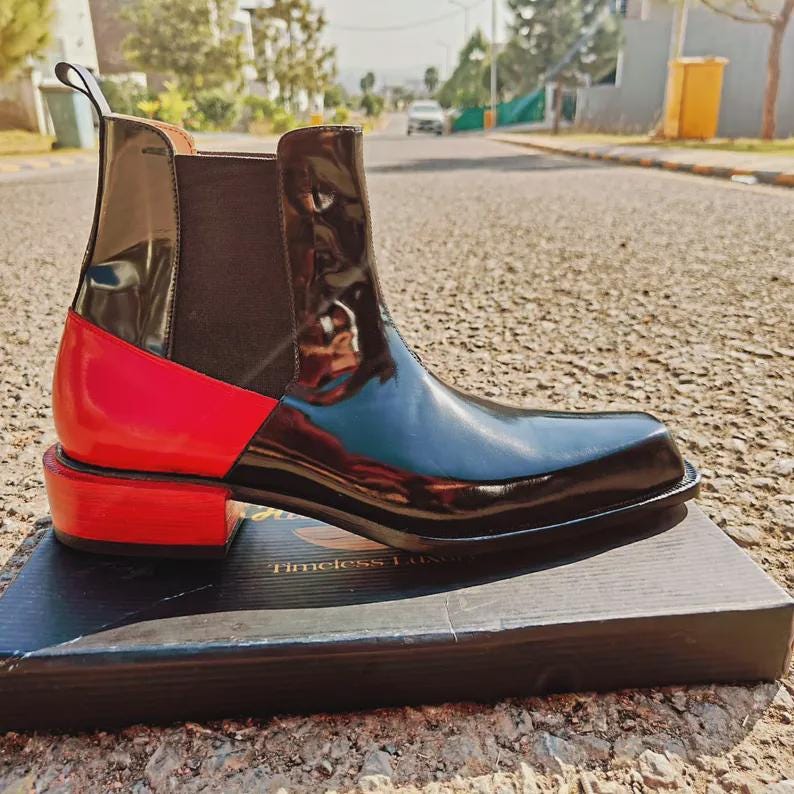 Alexander Mcqueen Black and Red Half Chelsea Boots - Etsy