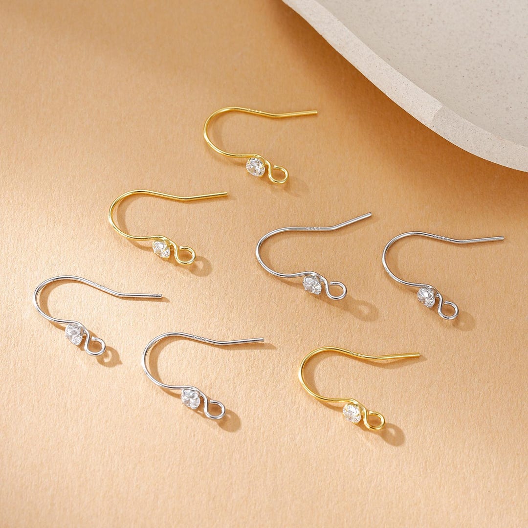 925 Sterling Silver Earring Hooks With CZ, French Ear Wires, Earring ...