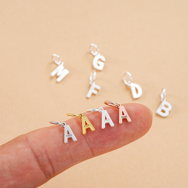 925 Sterling Silver Initial Letter Charm, Minimalist Alphabet Letter ...