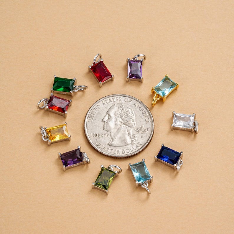 925 Sterling Silver Rectangular Gemstone Pendant, DIY Birthstone ...