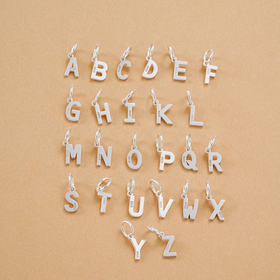 925 Sterling Silver Initial Letter Charm, Minimalist Alphabet Letter ...