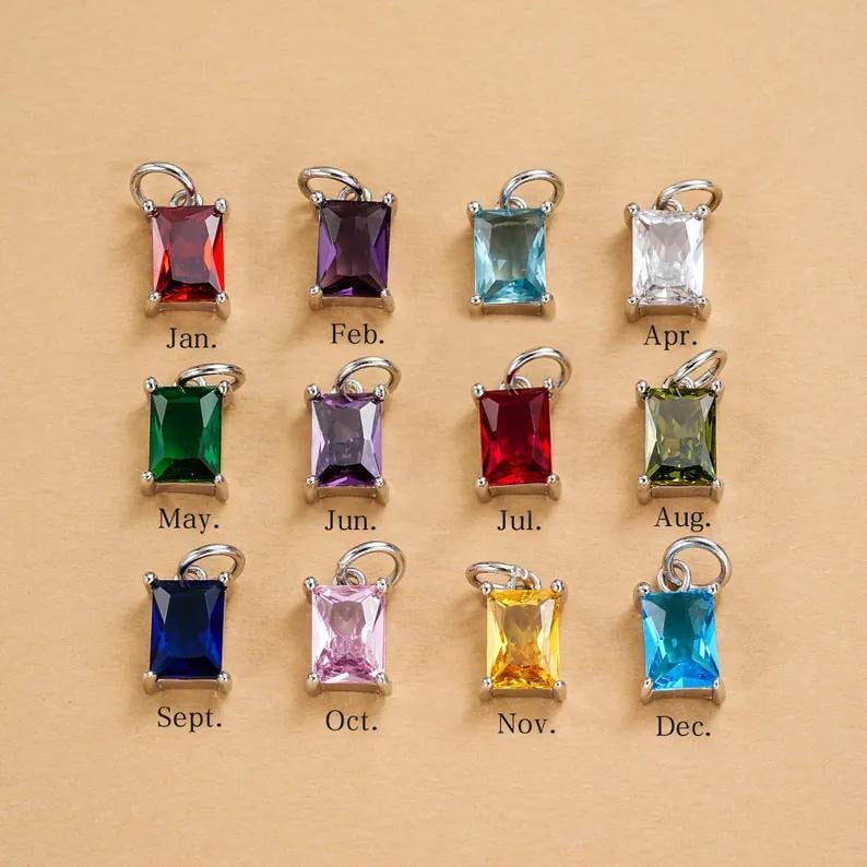 925 Sterling Silver Rectangular Gemstone Pendant, DIY Birthstone ...