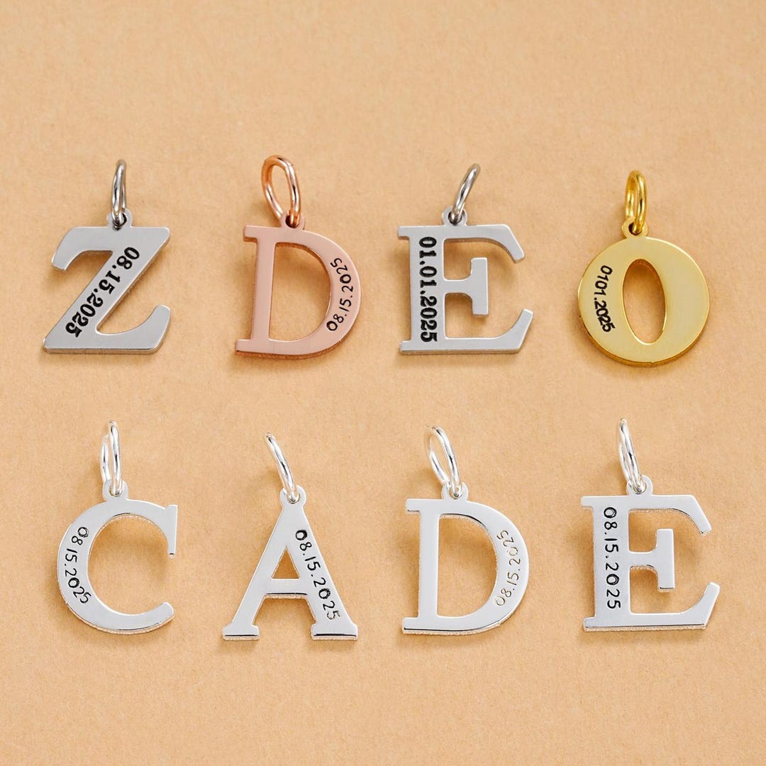 Personalized Sterling Silver Letter Charm, Engraved Initial Date ...