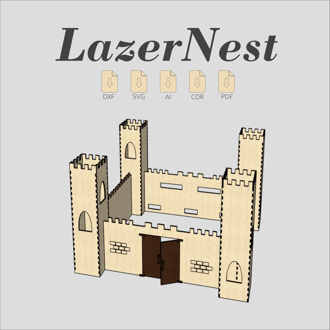 Laser Castle With Towers | DIY Plywood Lock | Laser Cut Castle SVG DXF | Mock-up of a Castle for ...