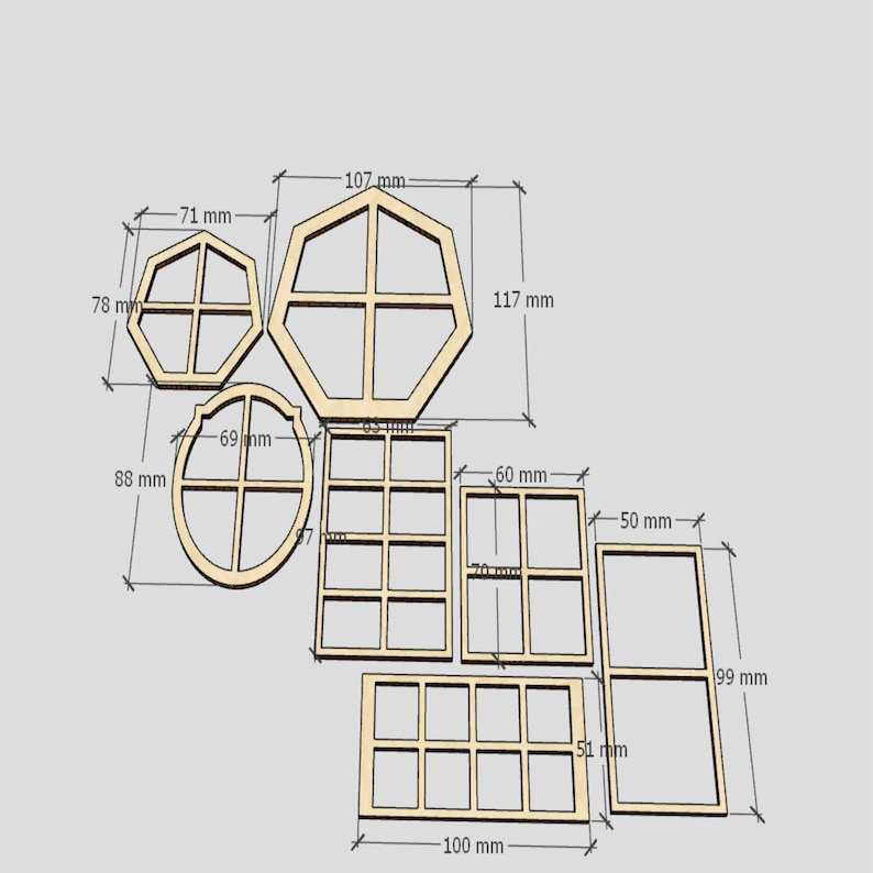 Miniature Window Frames SVG, Laser Cut Files Dxf,dollhouse Windows for ...
