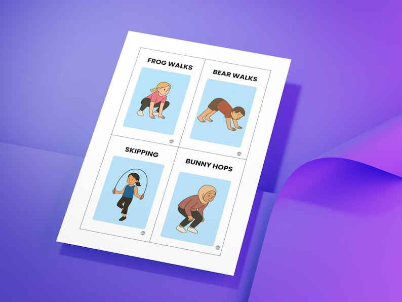 32 Exercise Cards for Kids- Gross Motor Picture Cards- Occupational ...