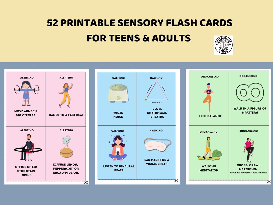 Printable Sensory Break Cards for Teens and Adults | 48 Calming ...
