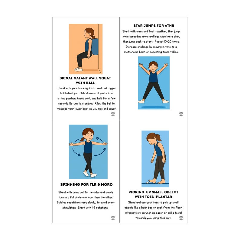 Primitive Reflex Integration and Posture Exercises: Cards for Kids and ...