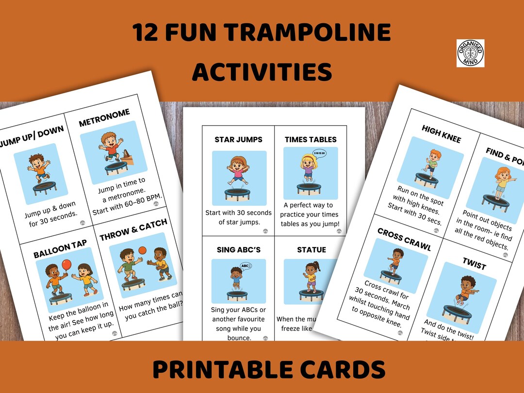 Trampoline Activities. Gross Motor Movement Cards. Indoor Gross Motor ...