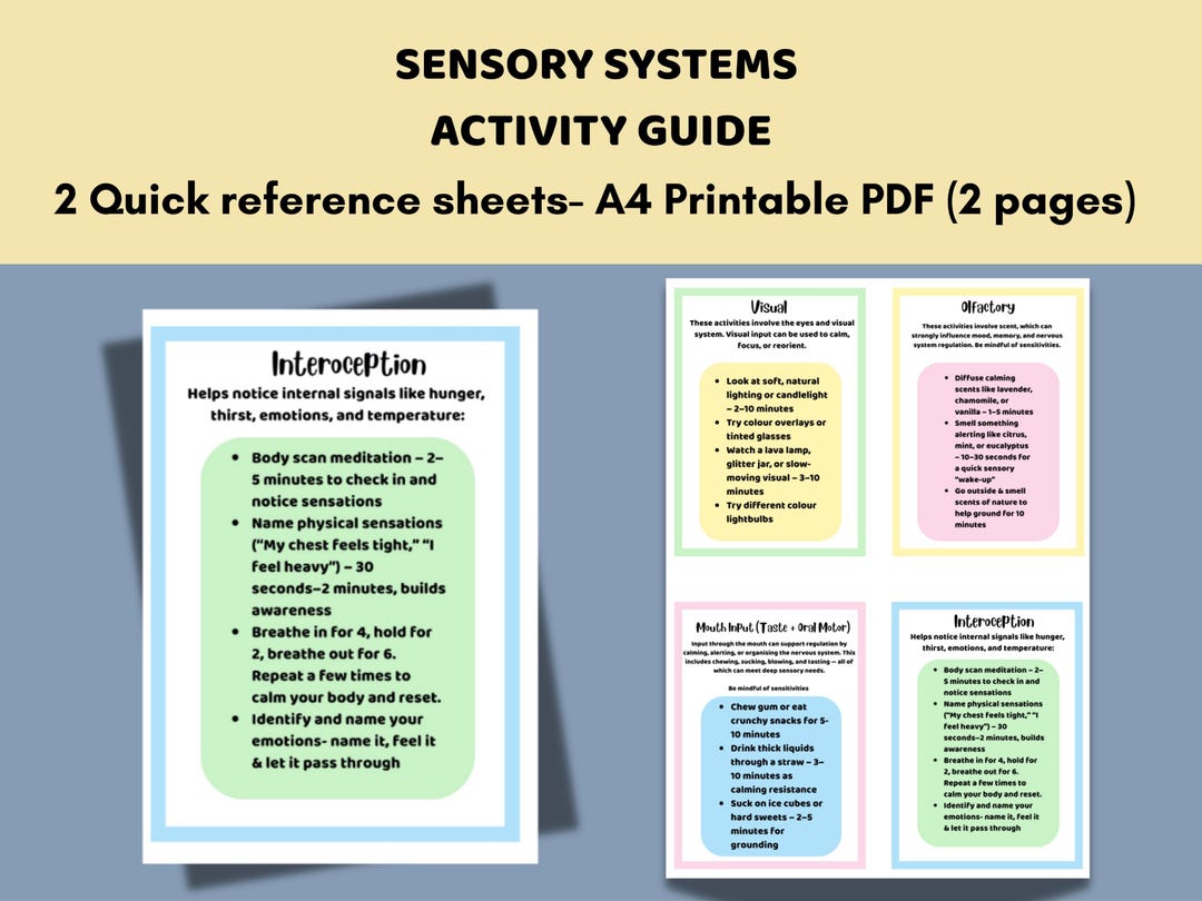Printable Sensory Systems and Activity Guide | 2-page Quick Reference ...