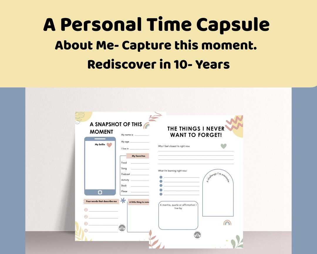 Personal Time Capsule Printable- 10 Pages to Capture Now | All About Me ...