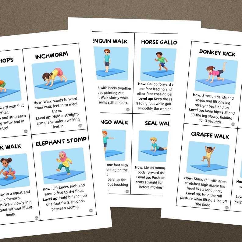 Animal Moves Activity Cards for Kids (instant Download) - Etsy