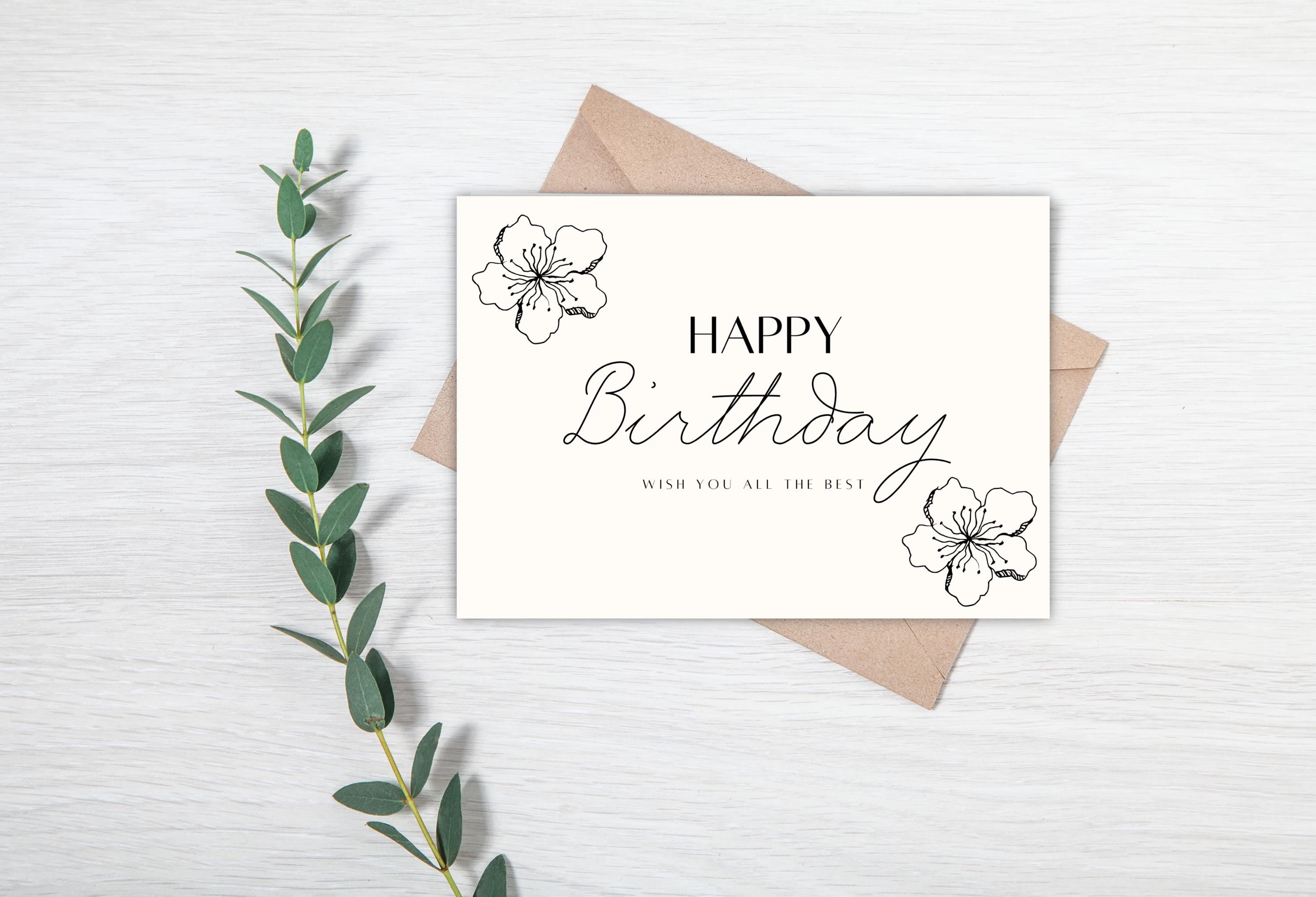Minimalist Wildflower Birthday Card: Simple Modern Design (digital ...