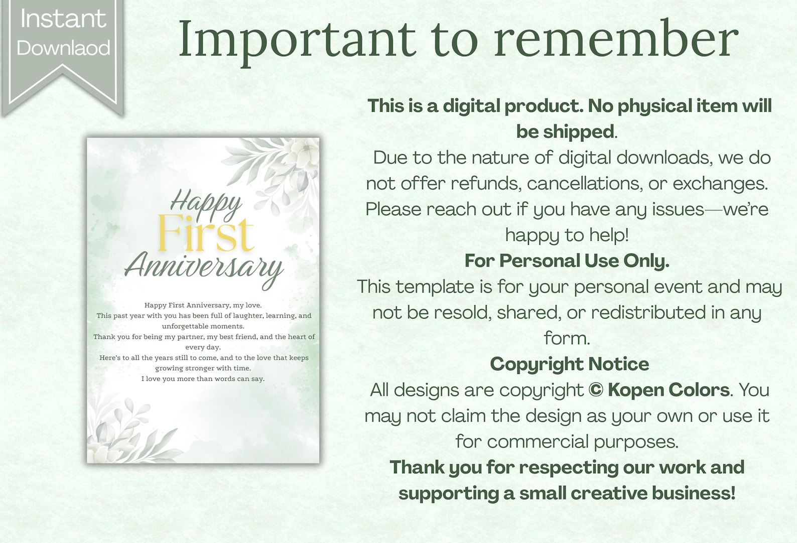 Sage Green Floral Anniversary Card: Printable Autumn Flowers (digital ...