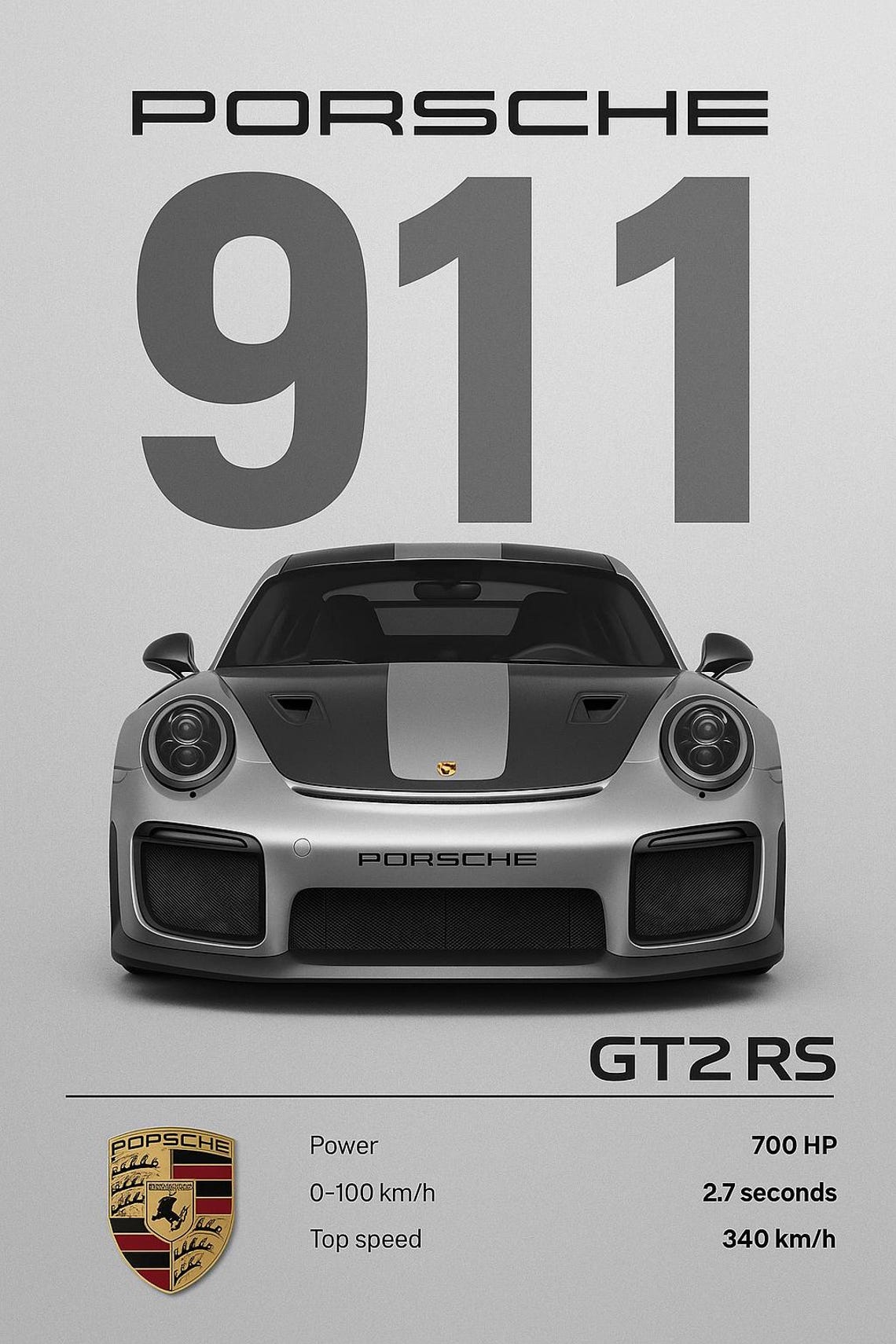Porsche 911 GT2 RS Poster – Silver Supercar Wall Art | Luxury Car Print ...