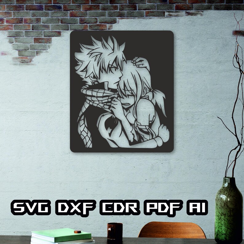 Fairy Tail Natsu Lucy Hug Scene Anime Manga Svg Dxf Cdr Pdf Ai Digital ...