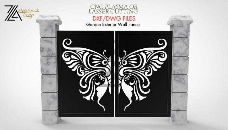 Laser Cut Metal Fence DXF Design: Butterfly Garden Gate (digital ...