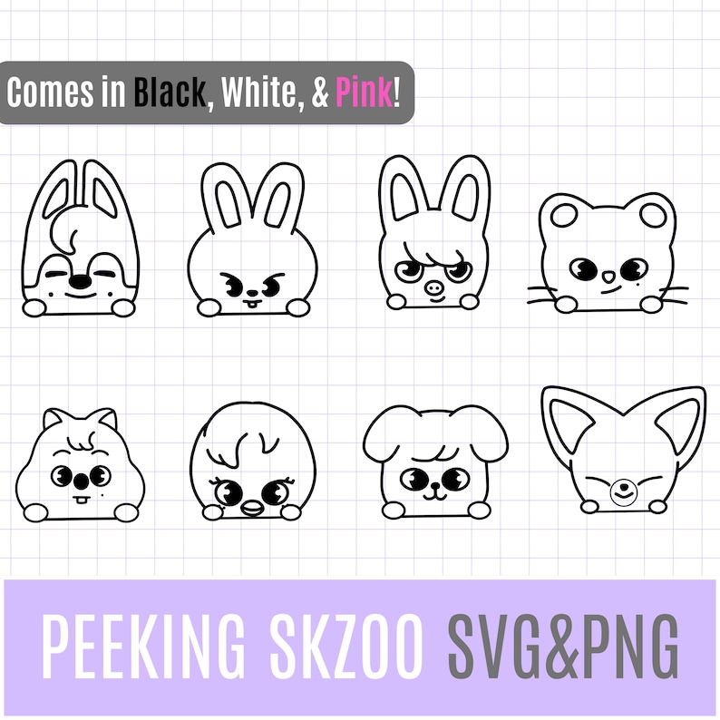 Peeking SKZOO Clipart | Stray Kids Outline SVG PNG Set (digital ...