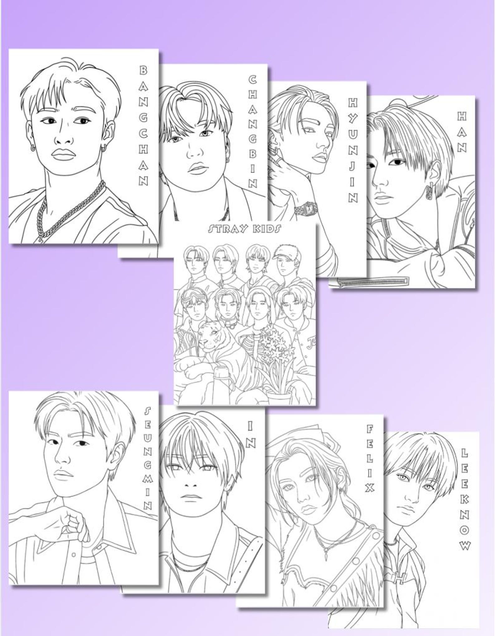 Stray Kids Coloring Pages: Kpop Fan Art - Set of 9 (digital Download ...