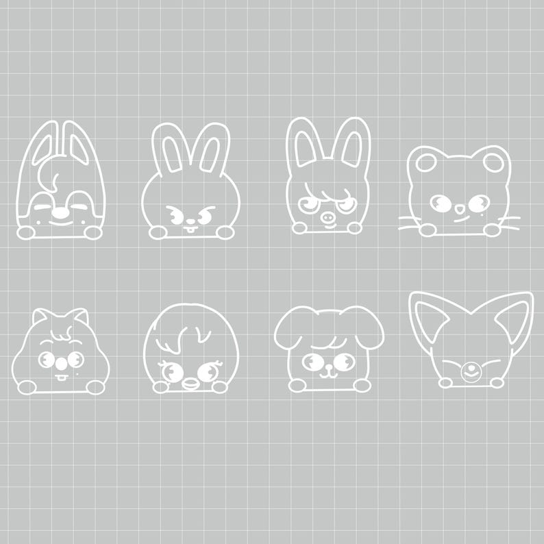 Peeking SKZOO Clipart | Stray Kids Outline SVG PNG Set (digital ...