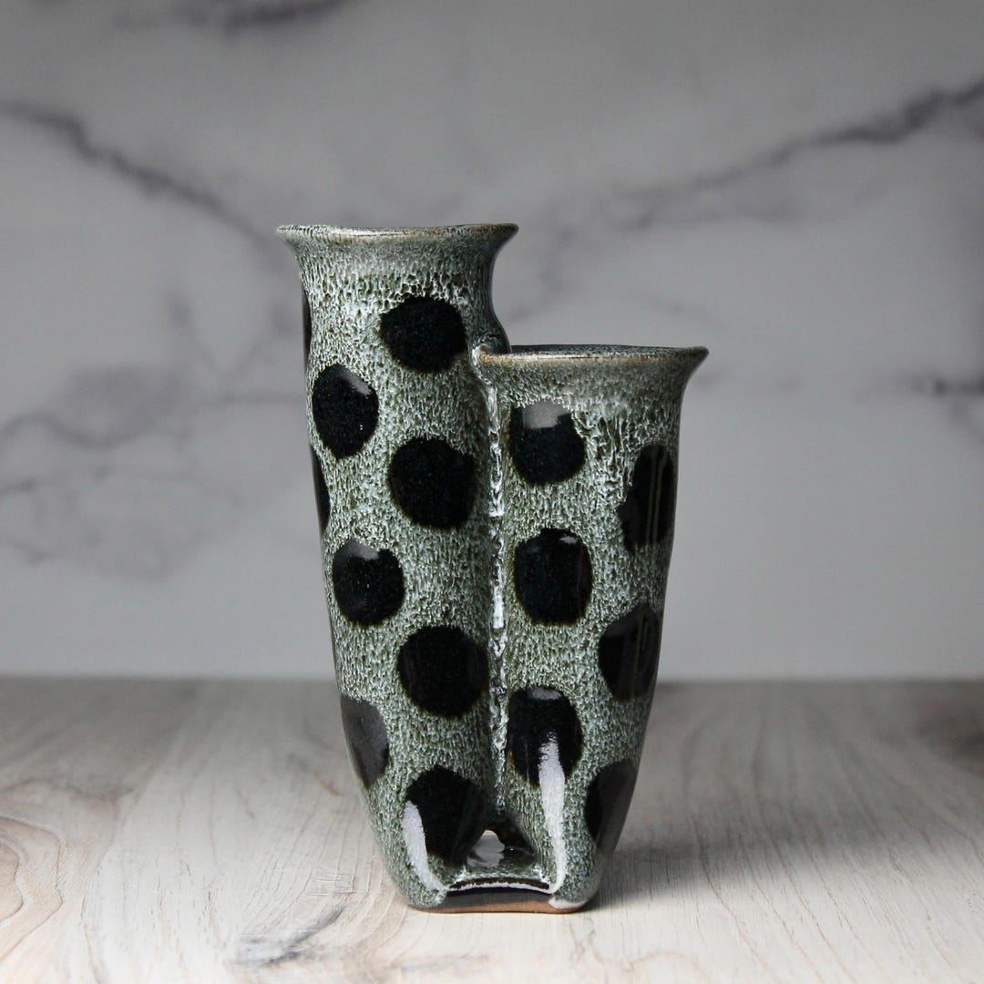 Mini Origami Vase - Black and White Polka Dot. David Johnson Ceramics Original Art Pottery Vase ...