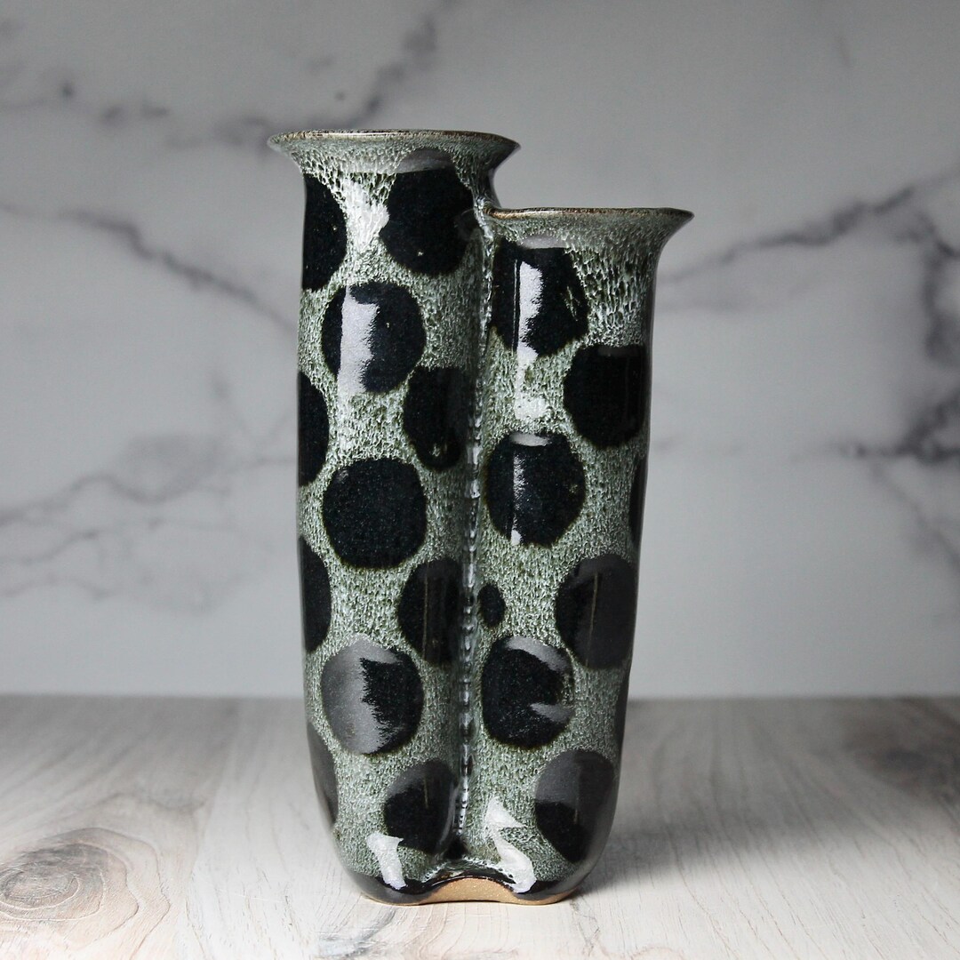 Origami Vase - Black and White Polka Dot. David Johnson Ceramics Original Art Pottery Vase. FREE ...
