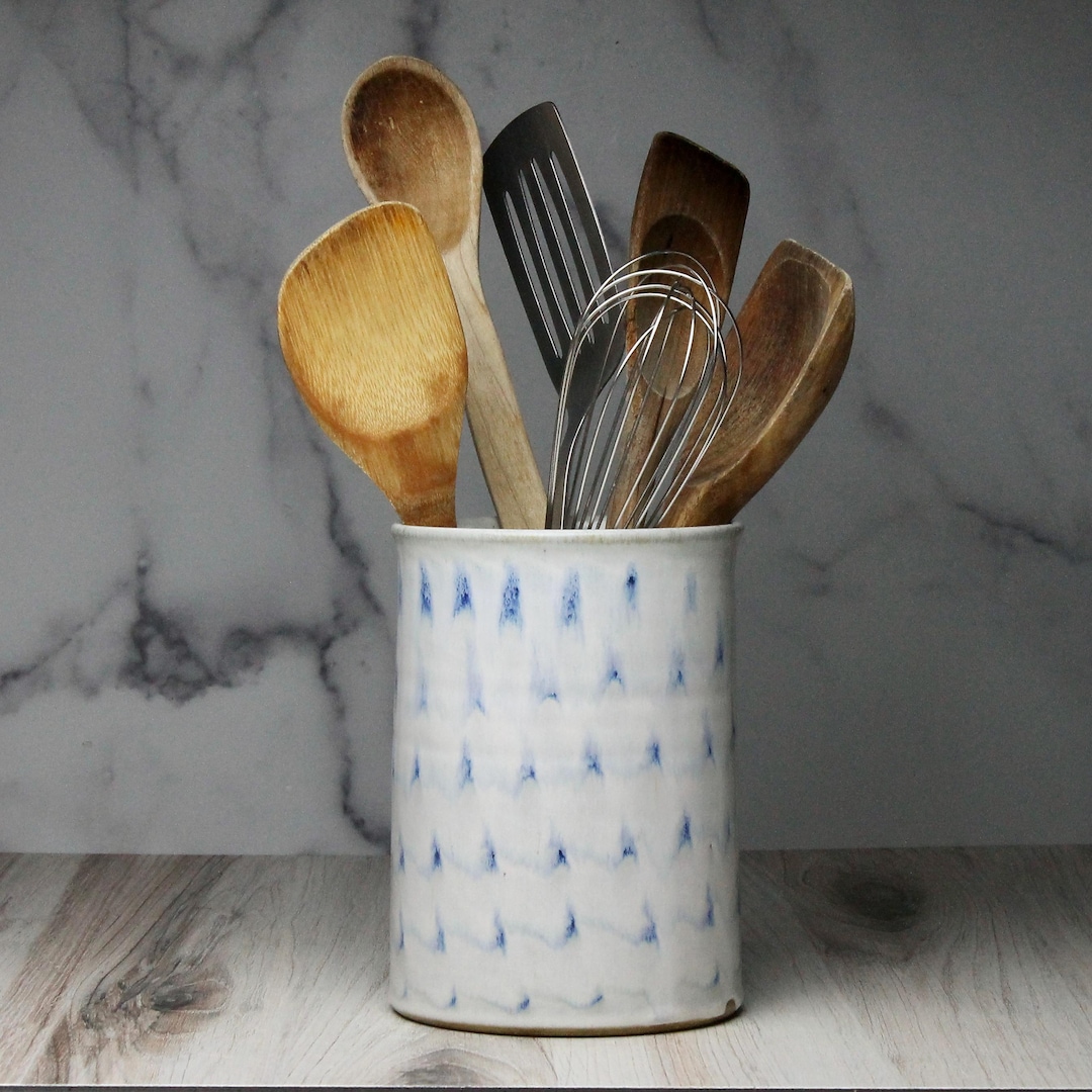 Handmade Pottery Utensil Holder - Opal Blue - Wine Chiller, Wheel ...