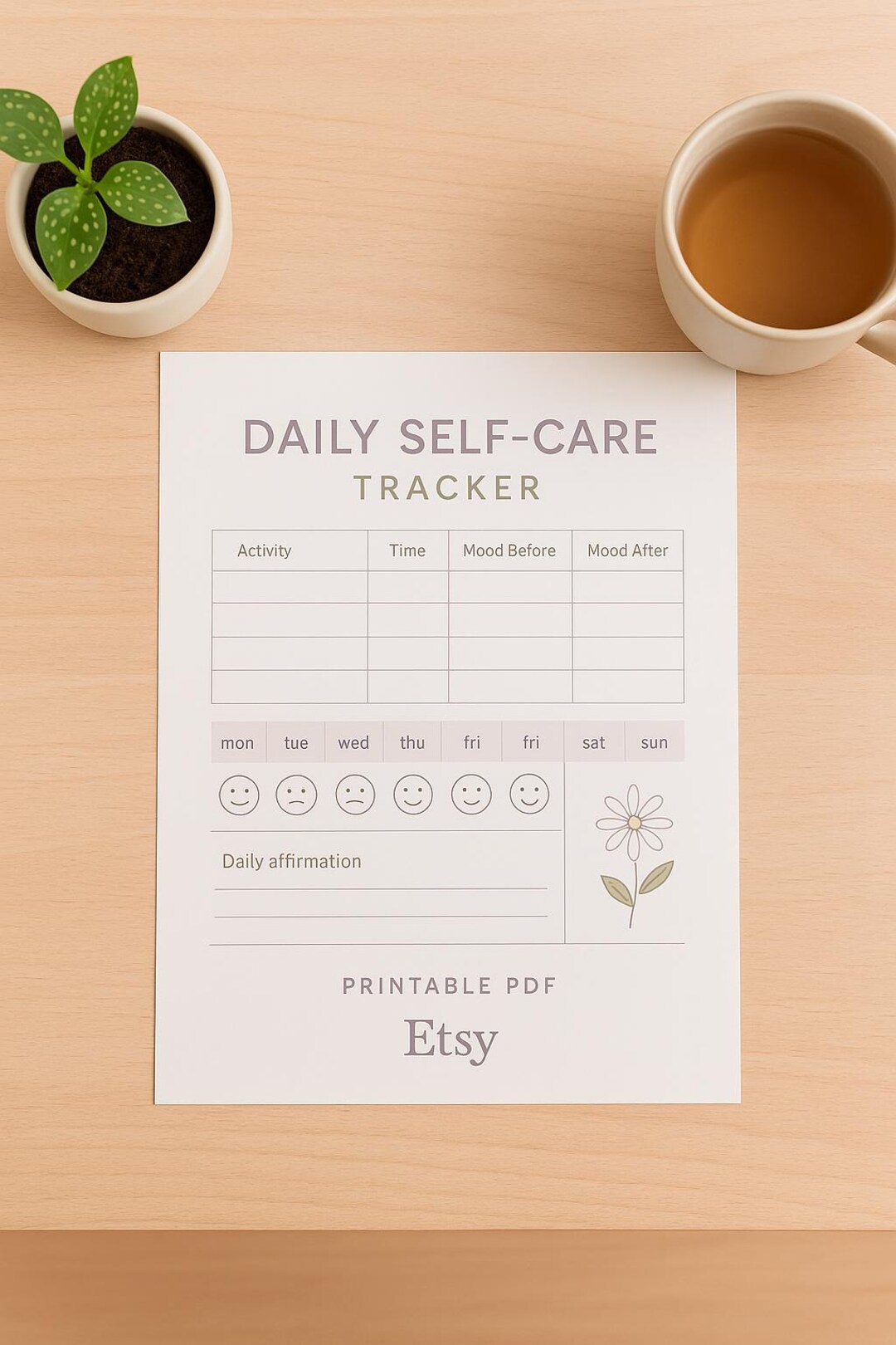 Self-care Daily Planner Printable PDF – Track Priorities, Mood ...