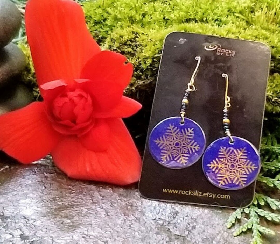 Cobalt Blue Snowflake Earrings: Gold Filled Winter Jewelry - Etsy
