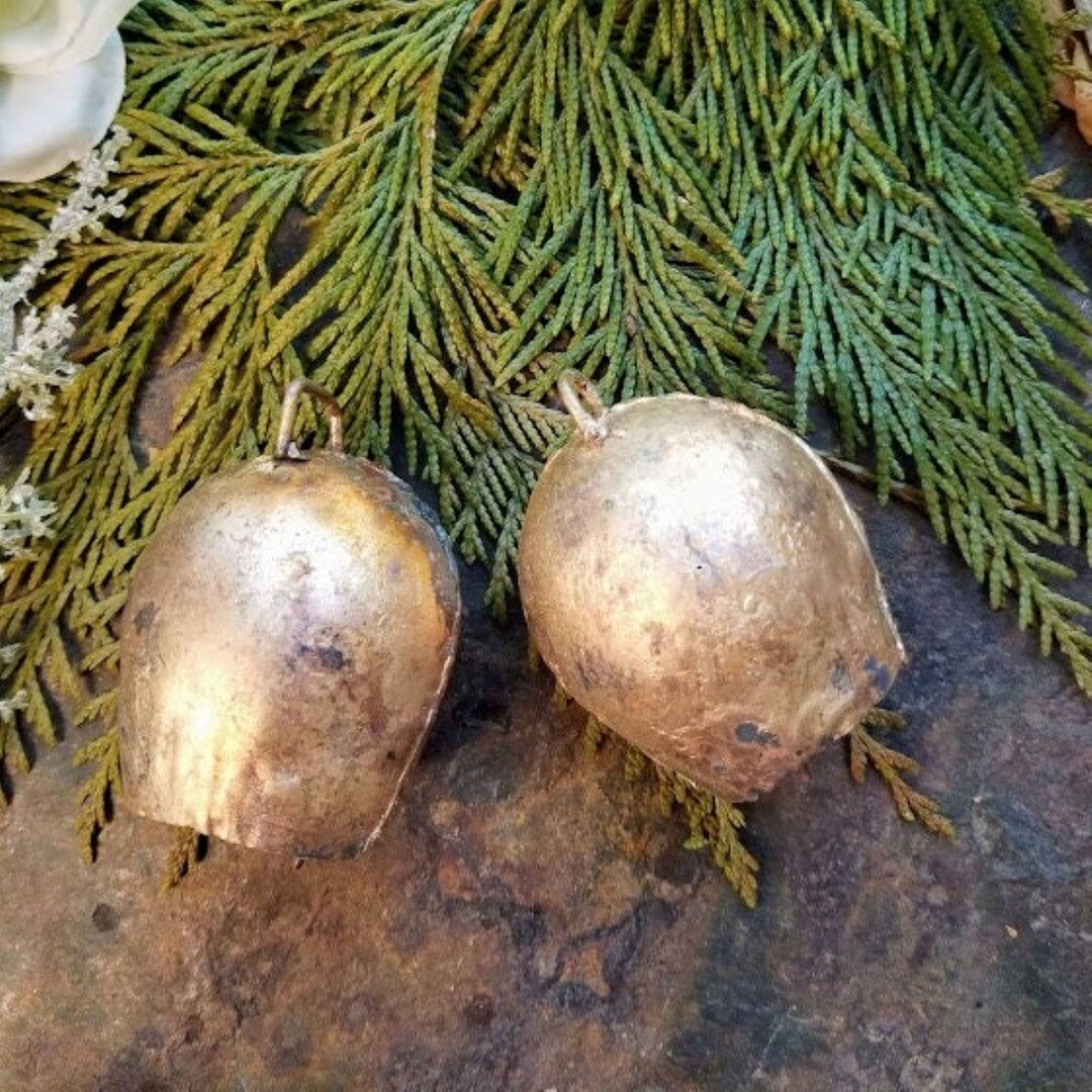 3 1/2" Mongolian Bell - 2 Medium Large Gold Bells for Holiday Crafts ...
