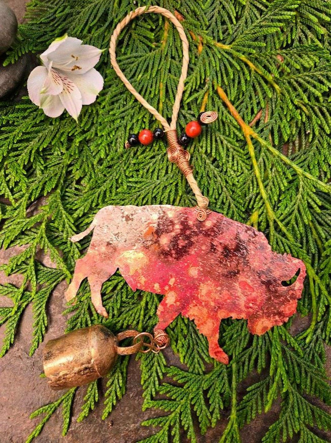 Copper Flame Painted Buffalo Wind Chimes - Birthday Gift for Bison ...