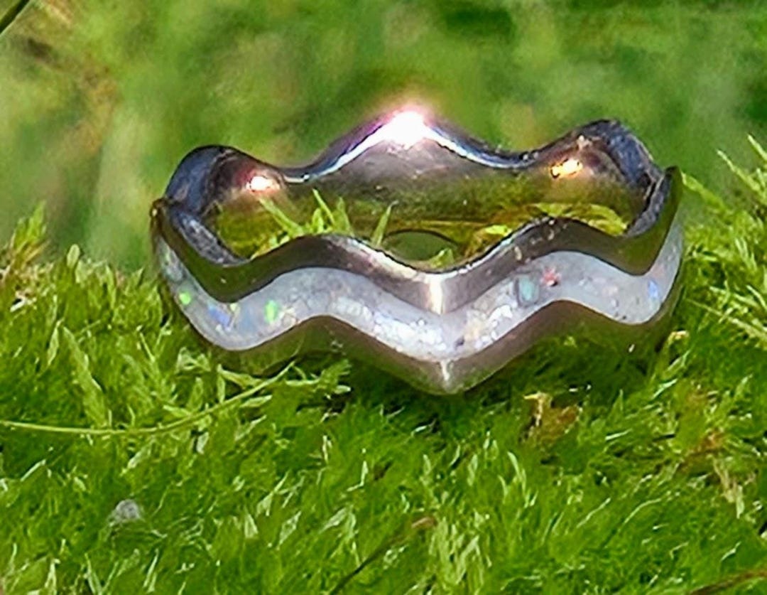 Arctic Illusion Titanium Wave Ring With Arctic White Opal the Perfect ...