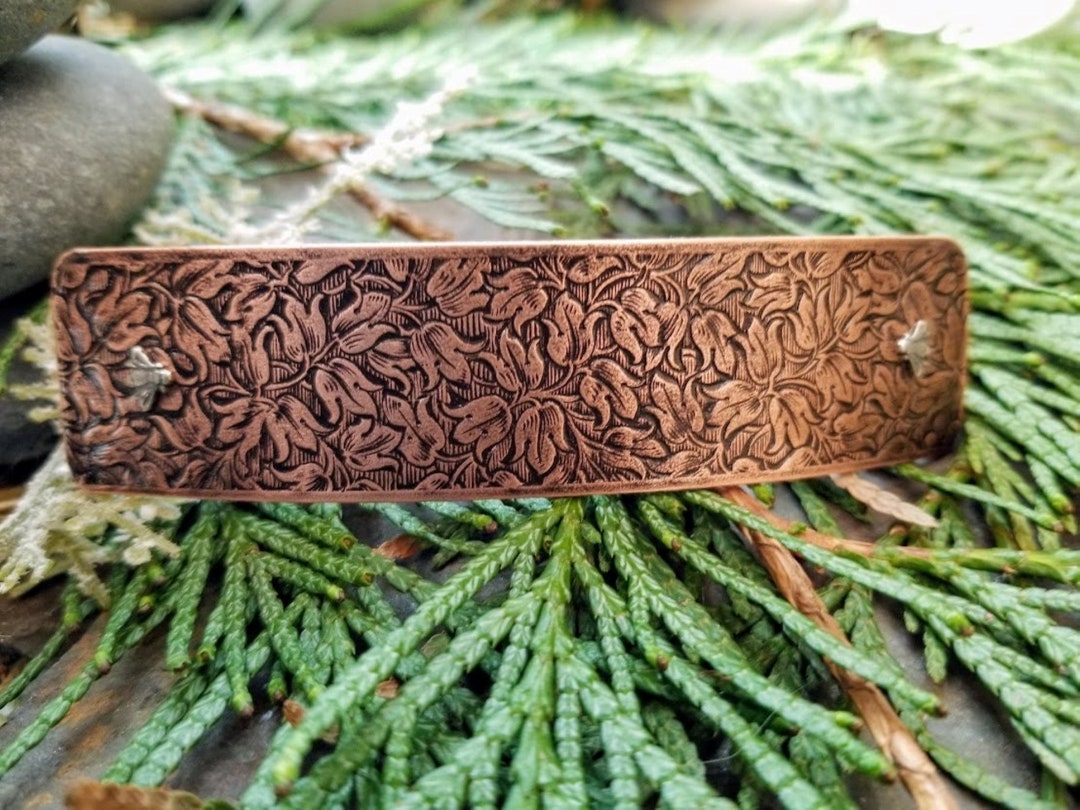 Copper Art Nouveau Lily Hair Clip: Silver Bee Rivets, French Barrette ...