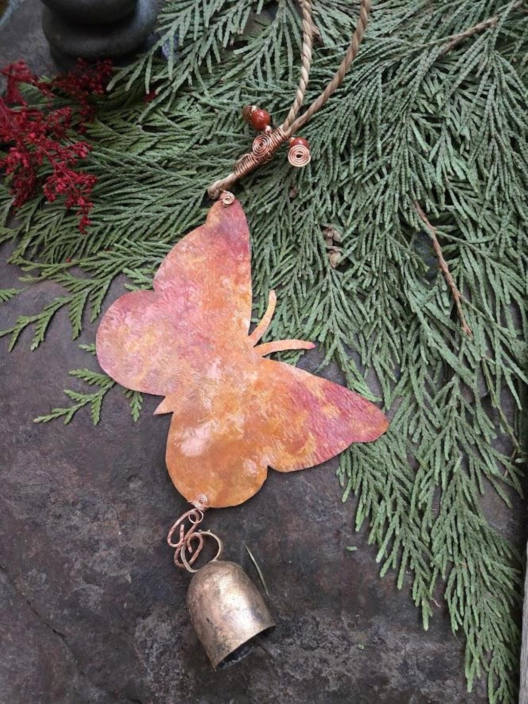 Fire Patina Copper Butterfly Wind Chime With Tibetan Bell - Etsy