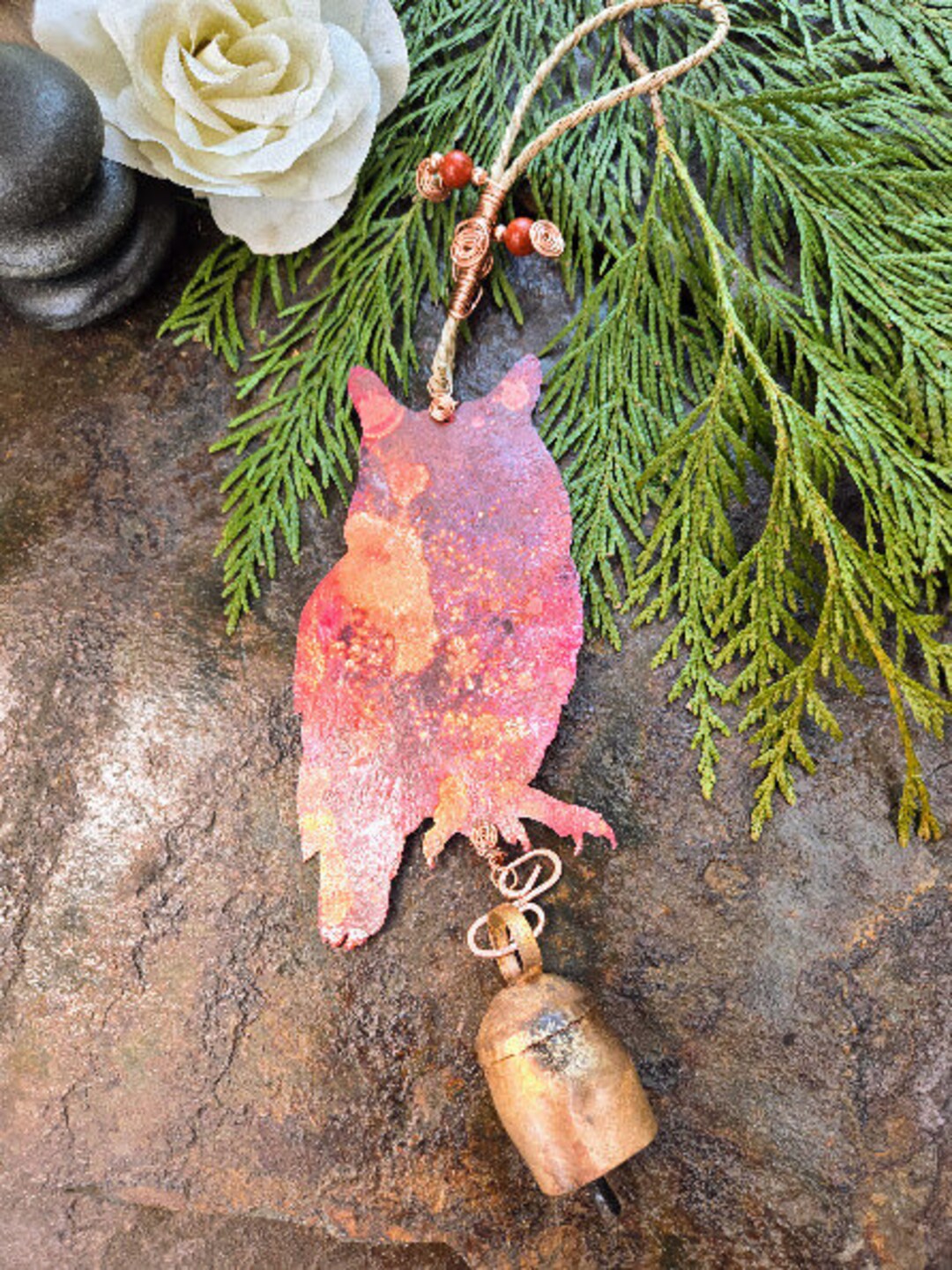 Fire Painted Copper Owl Wind Chime Bird Deterrent for Windows Farmhouse ...