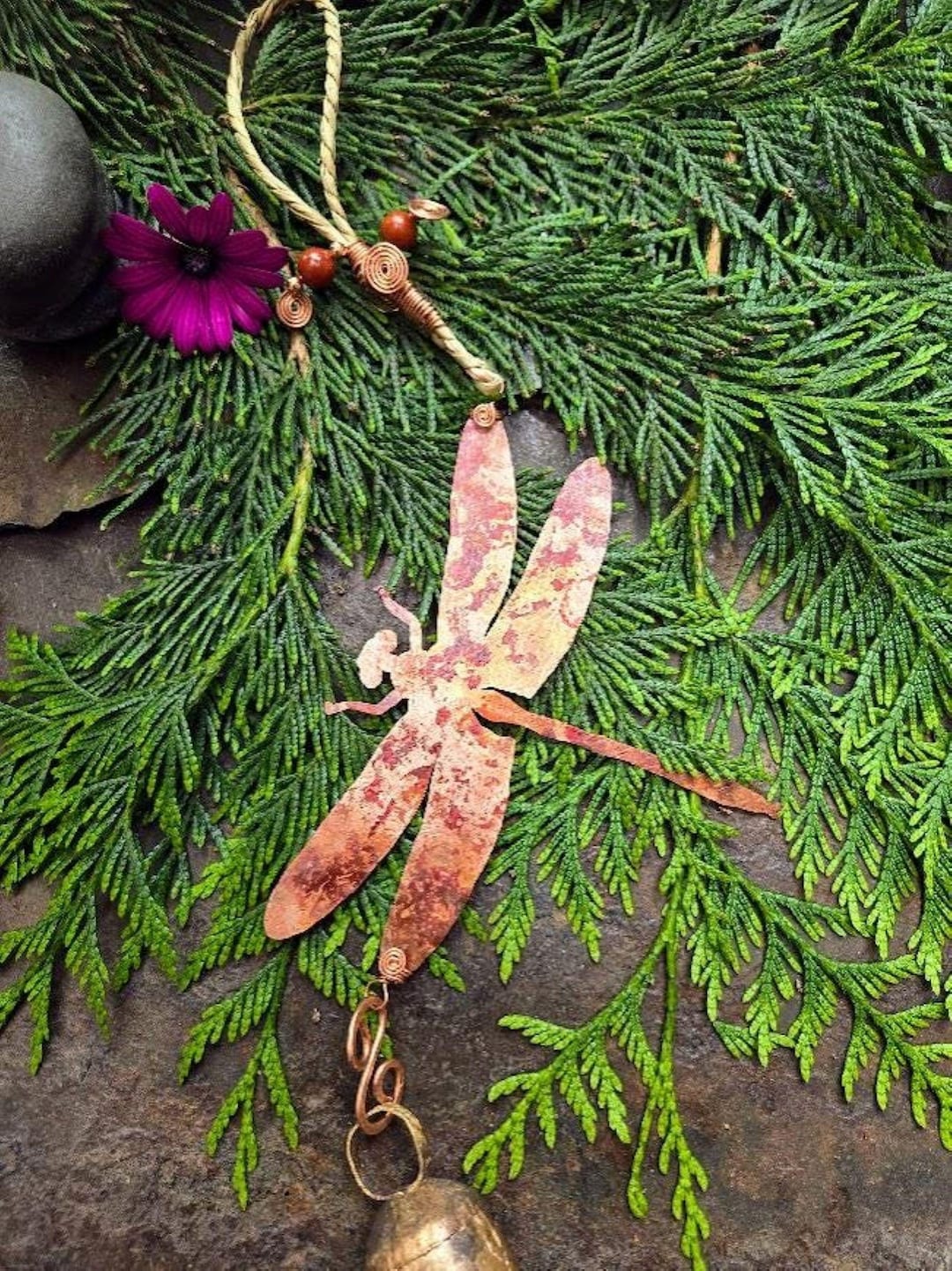 Rustic Copper Dragonfly Wind Chime – Fire Patina Bell, Handmade - Etsy