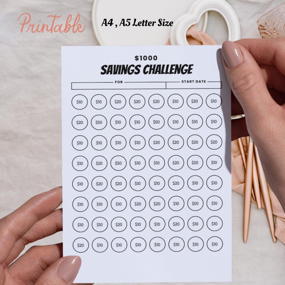 1000 Dollar Savings Challenge ,printable Budget Tracker ,financial Goal ...