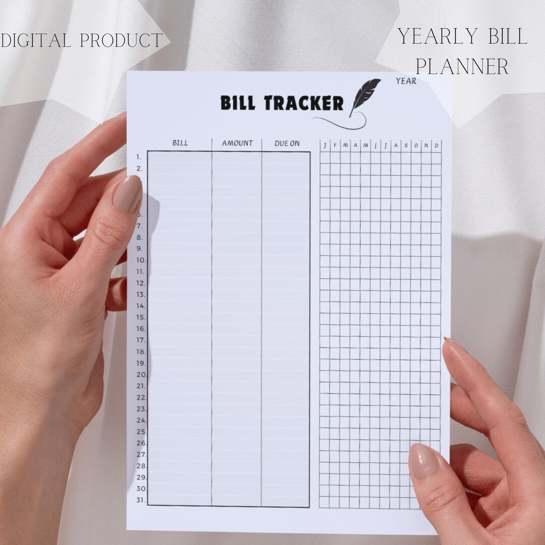 Yearly Bill Tracker Printable PDF, A4 A5 Letter Half Sizes, Annual ...