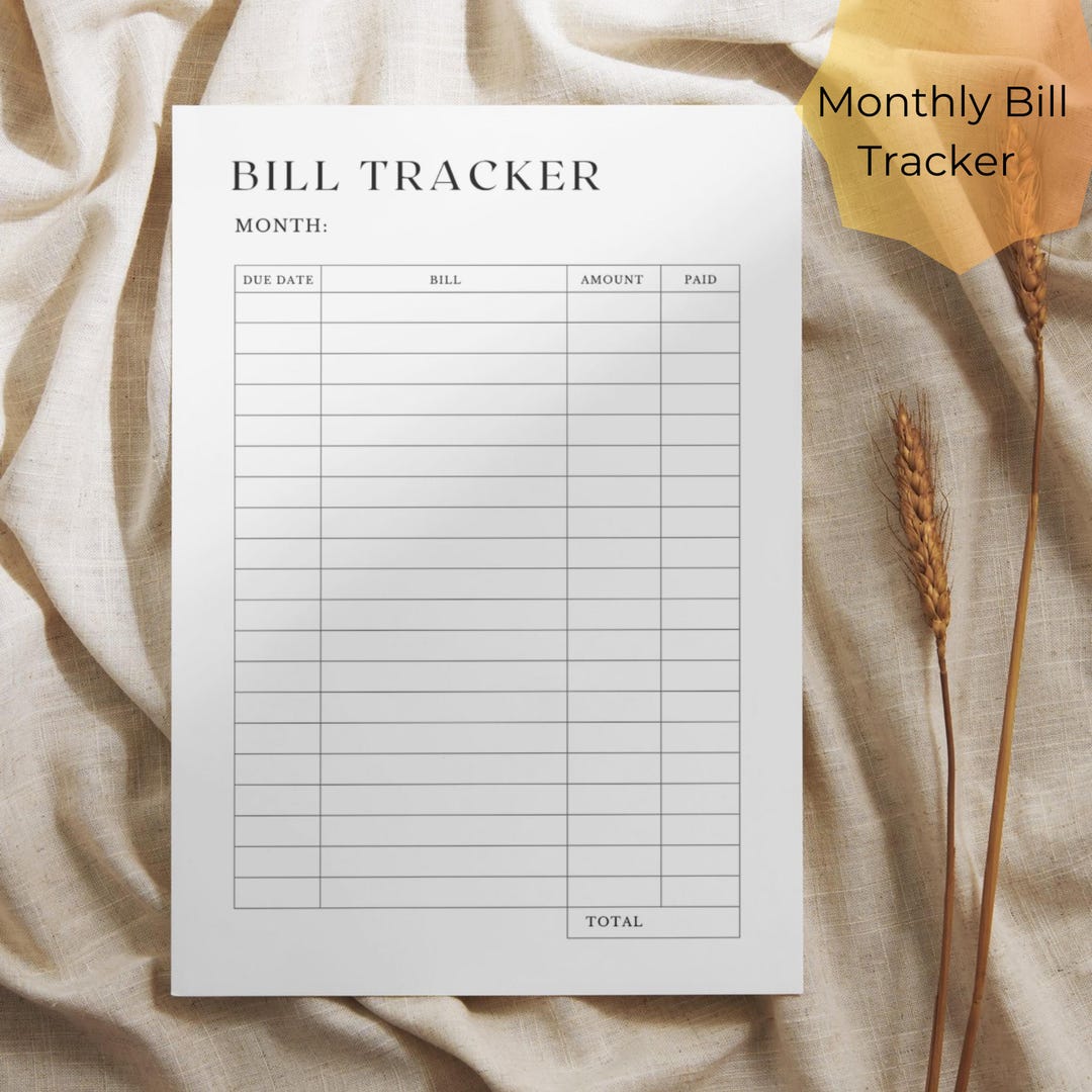 Monthly Bill Tracker Printable PDF, A4 A5 Letter and Half Sizes Budget ...