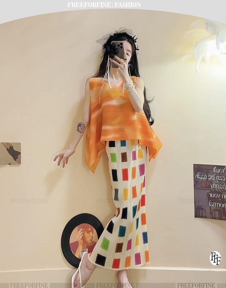 Korean Chic Coastal Co-ord for Seaside Trip, Gradient Orange Tank Top ...