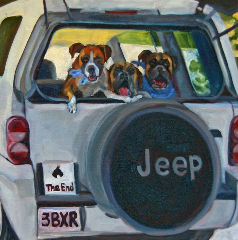 Three Boxer Dogs in Jeep Fine Art Print - Etsy