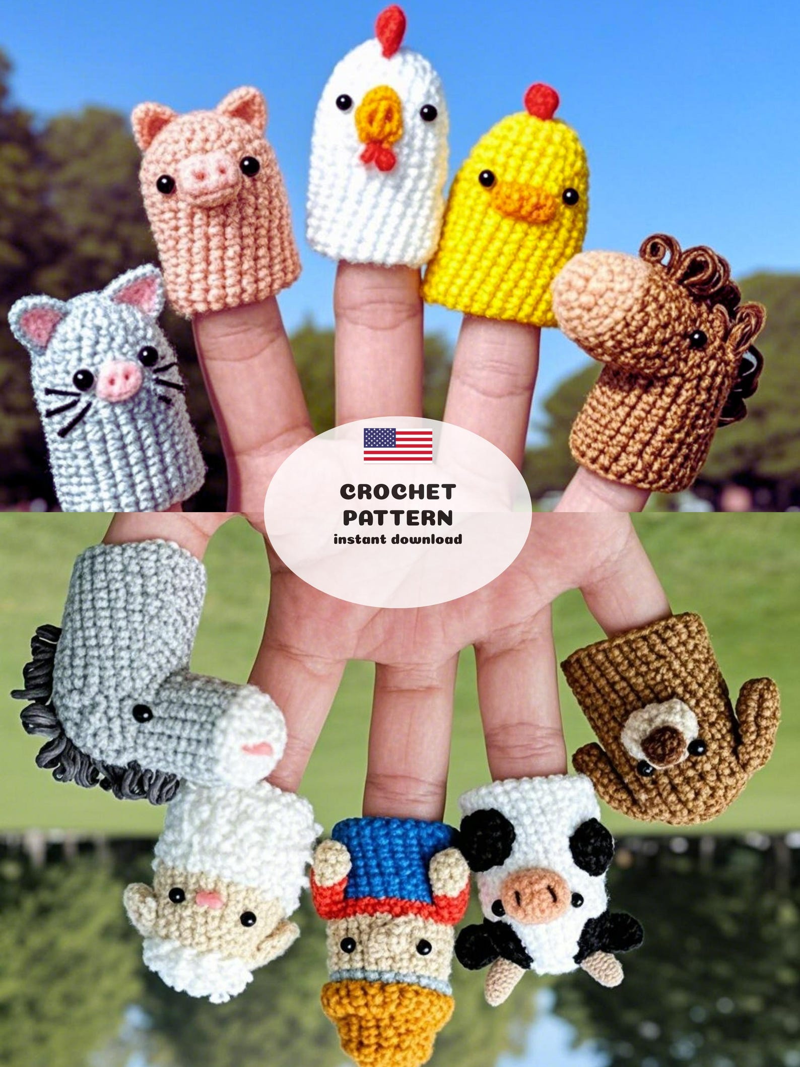 DIY Farm Animal Finger Puppets Crochet Pattern PDF, Interactive Toy ...