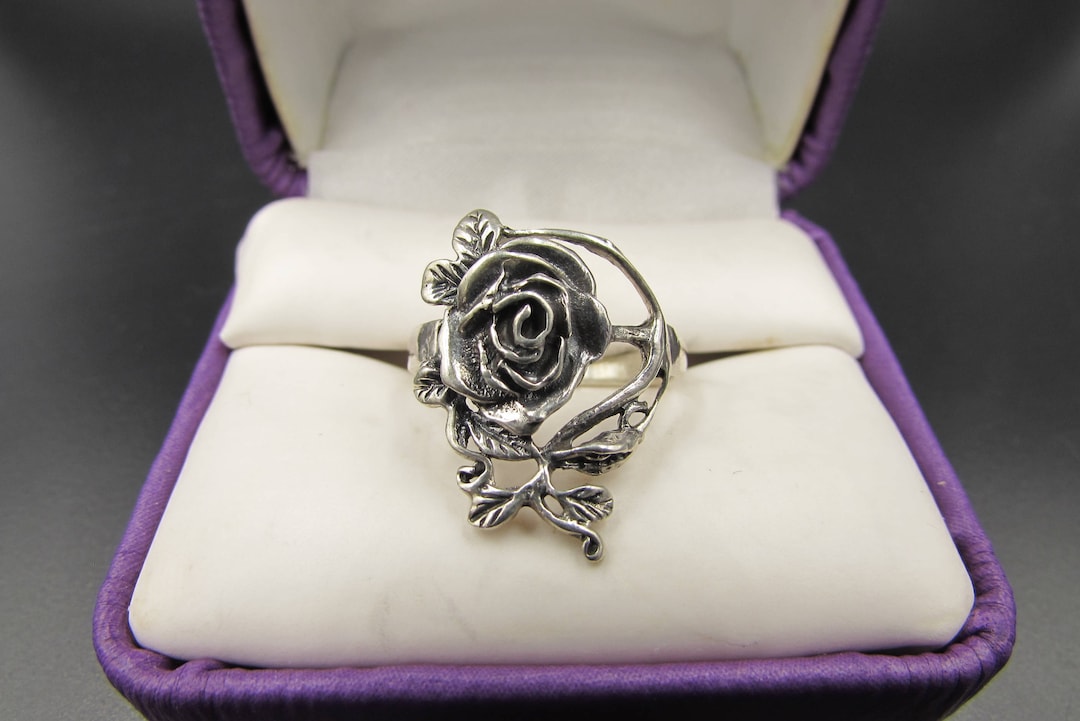 Vintage Sterling Silver Rose Ring - Floral Open Rose Sterling Ring ...