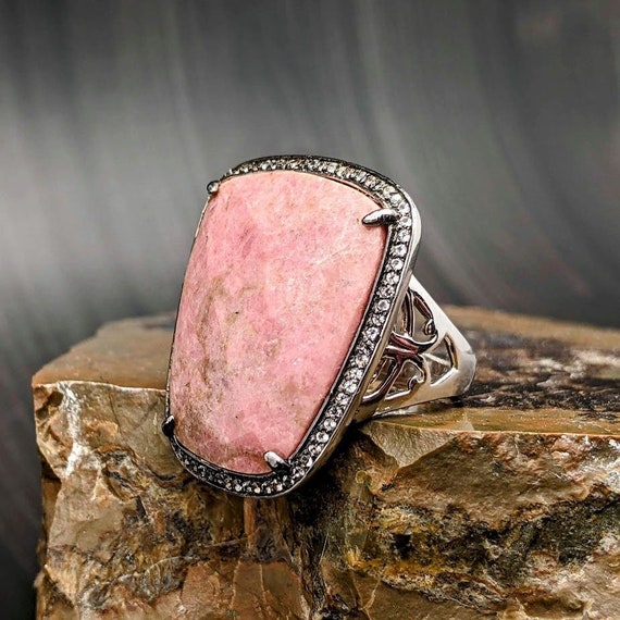 Chunky Designer Rhodonite & Spinel Black Rhodium Ster… - Gem