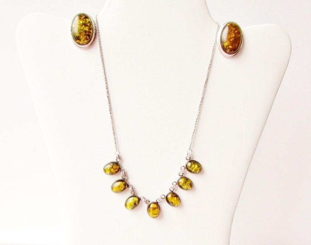 Vintage Gdansk Poland Sterling Baltic Amber Jewelry Set - Sterling ...